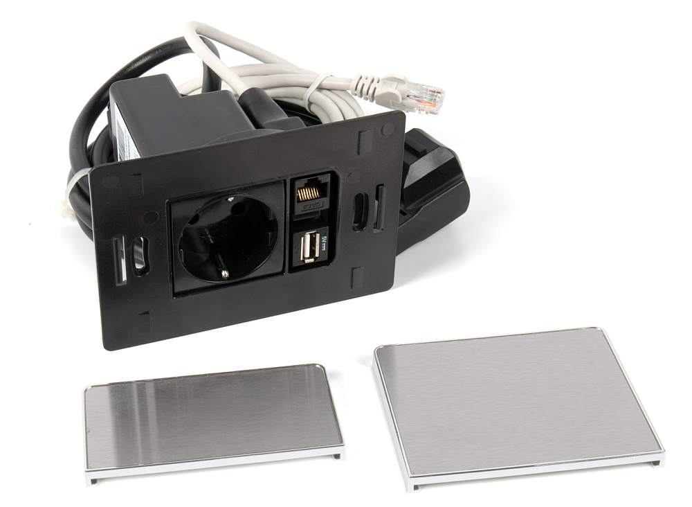 Купить блок розеток с крышками-шторками: 1 розетка 220в + 1 порт rj45 + 1 usb-зарядка type a ASA ...